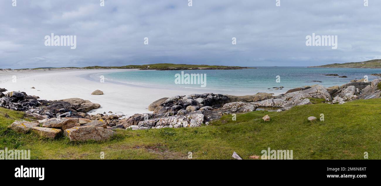 Panorama beach landscape of Dog's Bay with large granite boulders in ...
