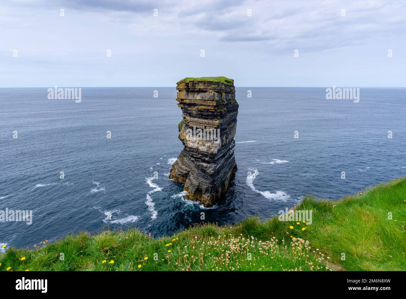 View of the landmark sea stack Downpatrick Head in County Mayo of ...