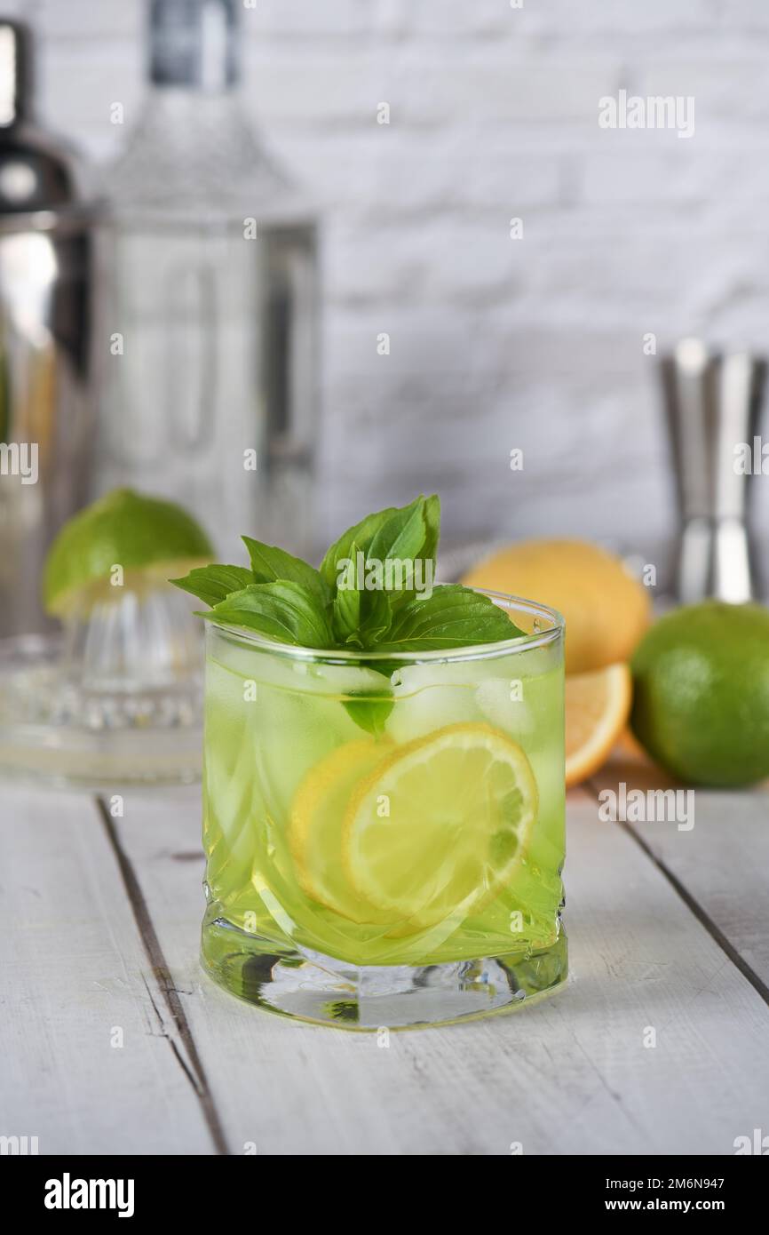 Thai basil smash cocktail Stock Photo - Alamy