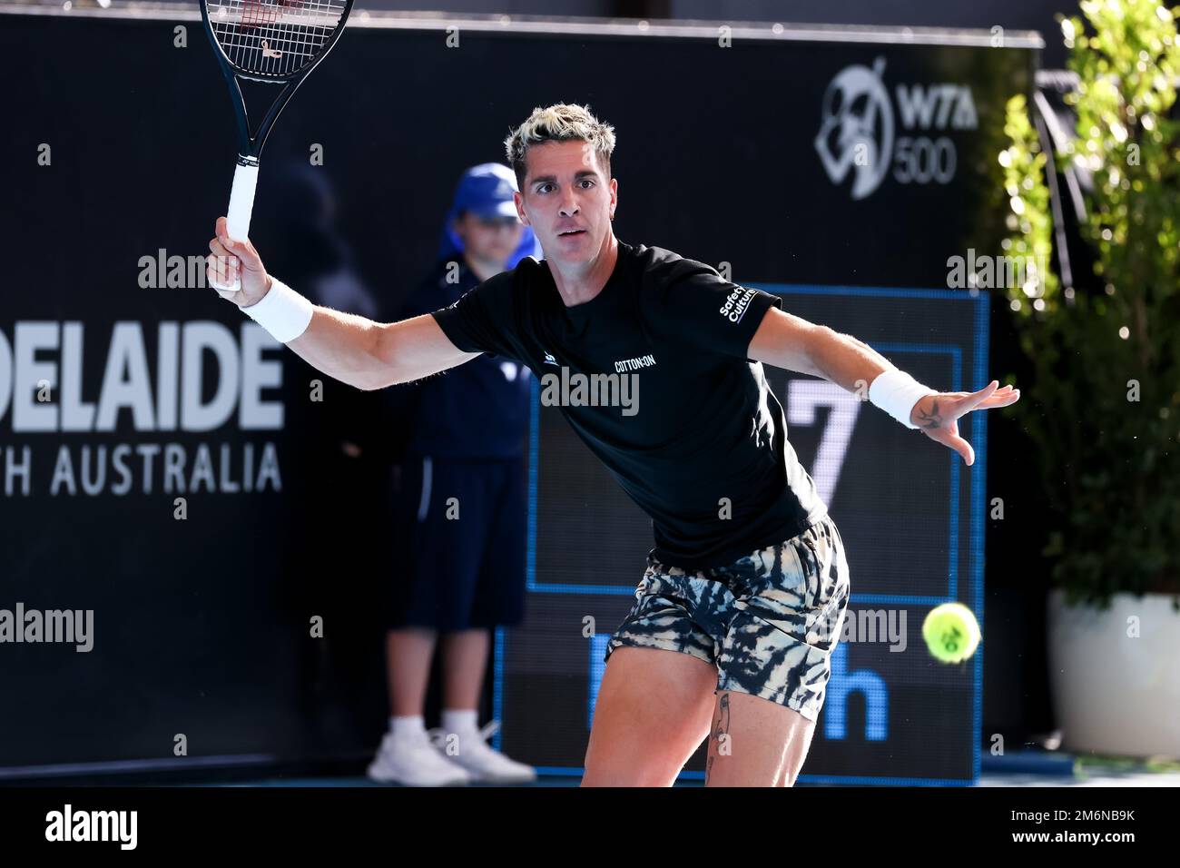 Adelaide, Australia, 5 January, 2023. Thanasi Kokkinakis of Australia plays a forehand during ...