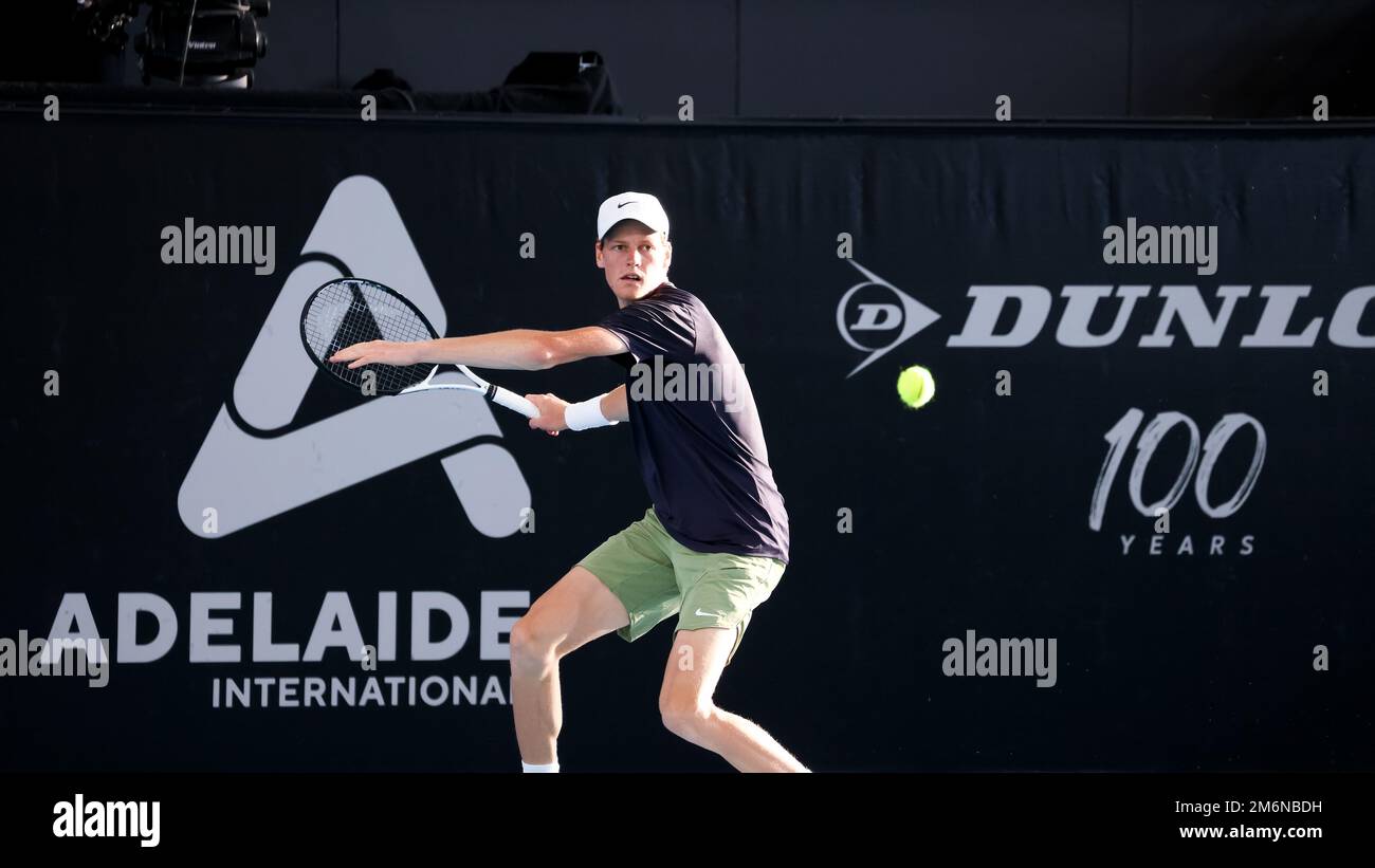 Adelaide, Australia, 5 January, 2023. Jannik Sinner of Italy plays a forehand during the ...