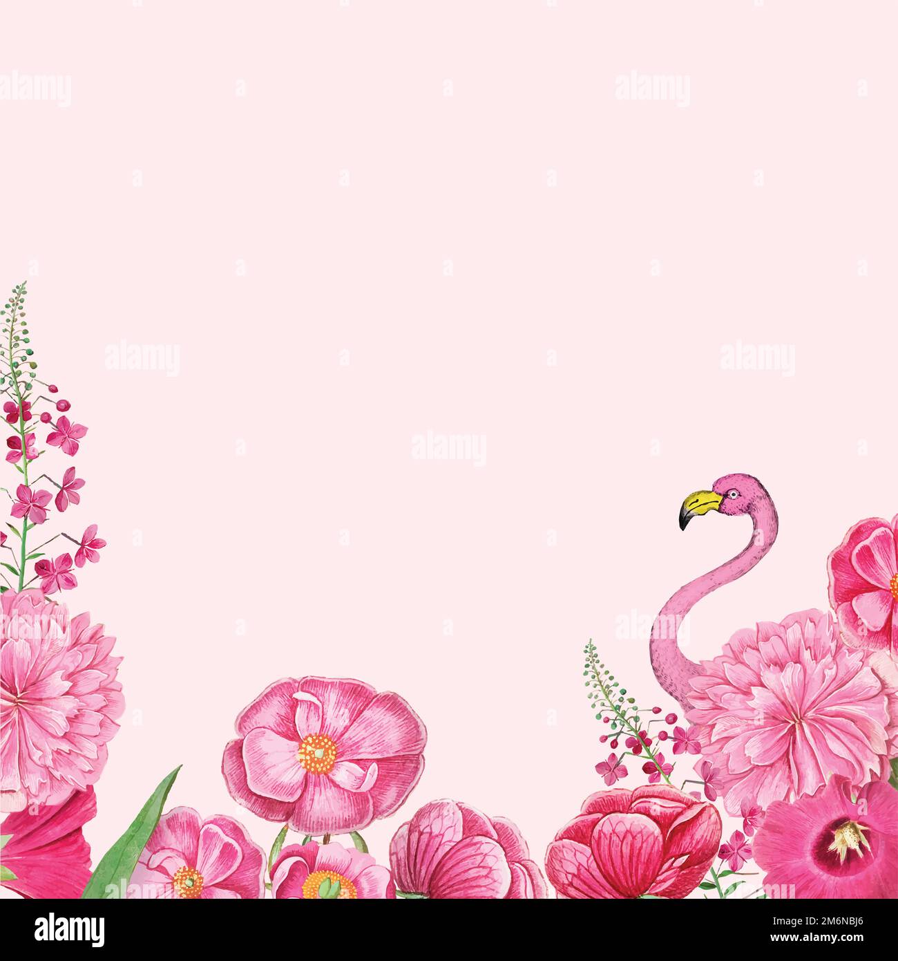 Vintage flowers and pink flamingo border frame vector Stock Vector ...