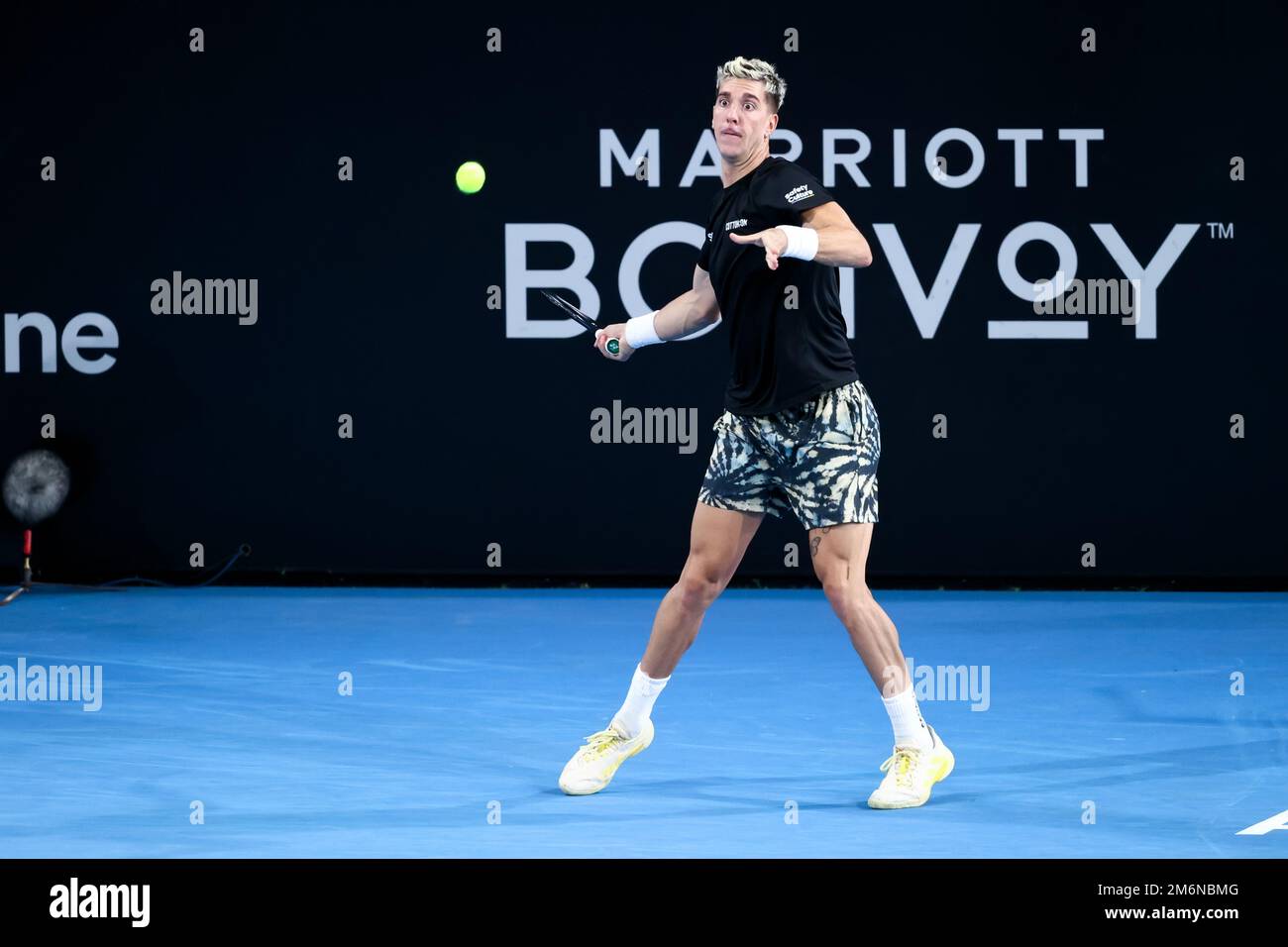 Adelaide, Australia, 5 January, 2023. Thanasi Kokkinakis of Australia plays a forehand during ...