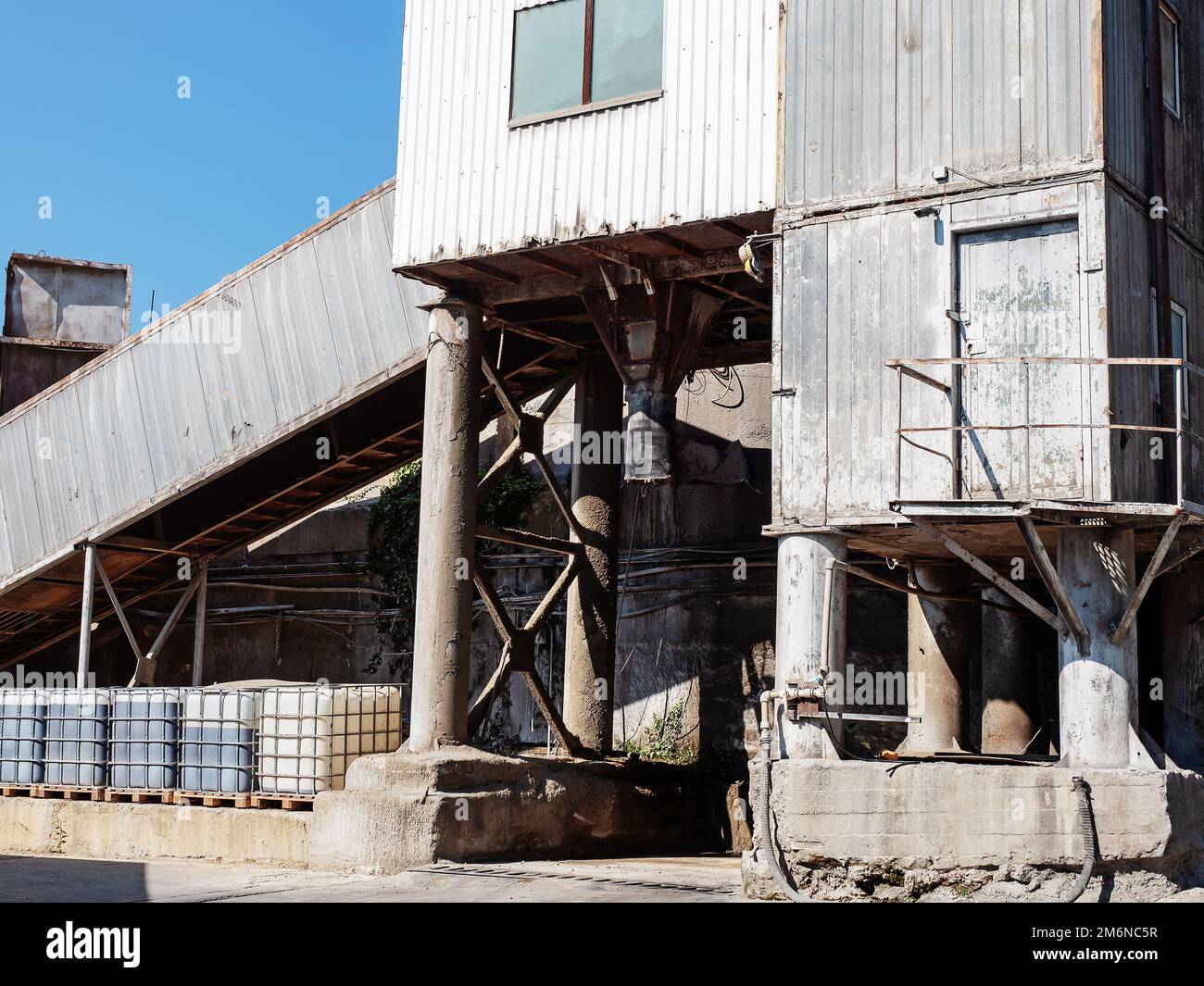 Concrete production. Concrete-mixing plant. Construction of a concrete ...