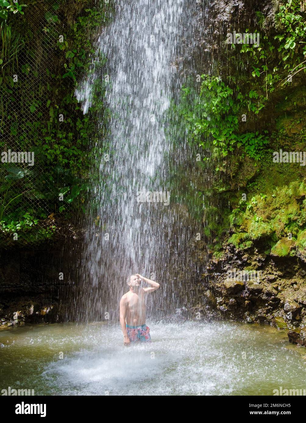 Young Men Relaxing At Toraille Waterfall St Lucia Saint Lucia Jungle Waterfall And Men Swimming