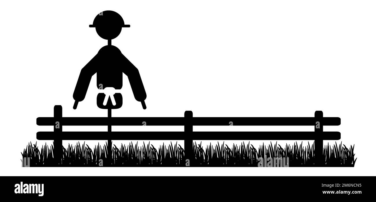 Scarecrow on pole and grass. Stickman, stick figure man on pole ...