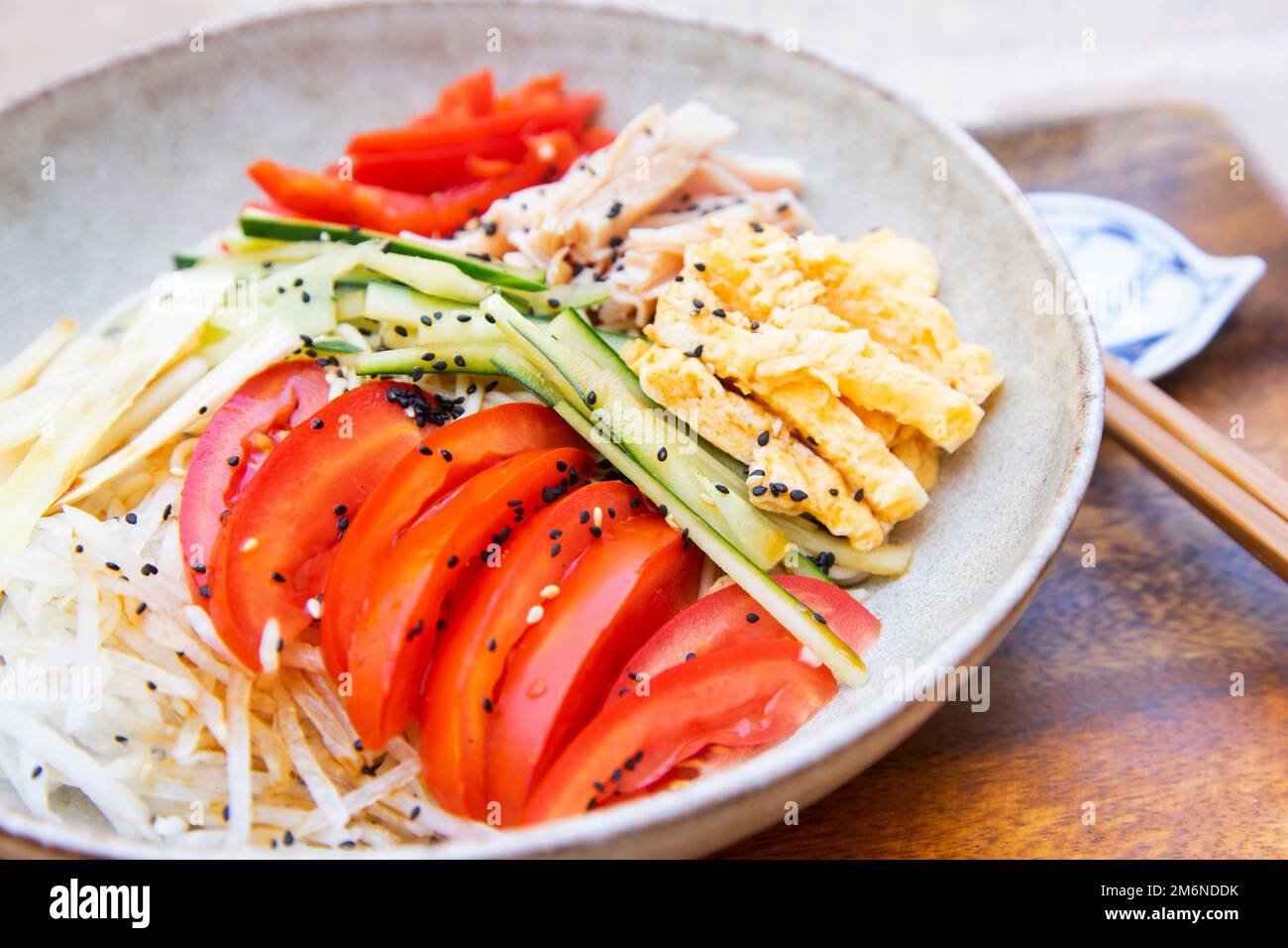 Hiyashi Chuka is a Japanese cold ramen noodle mixed with homemade ...