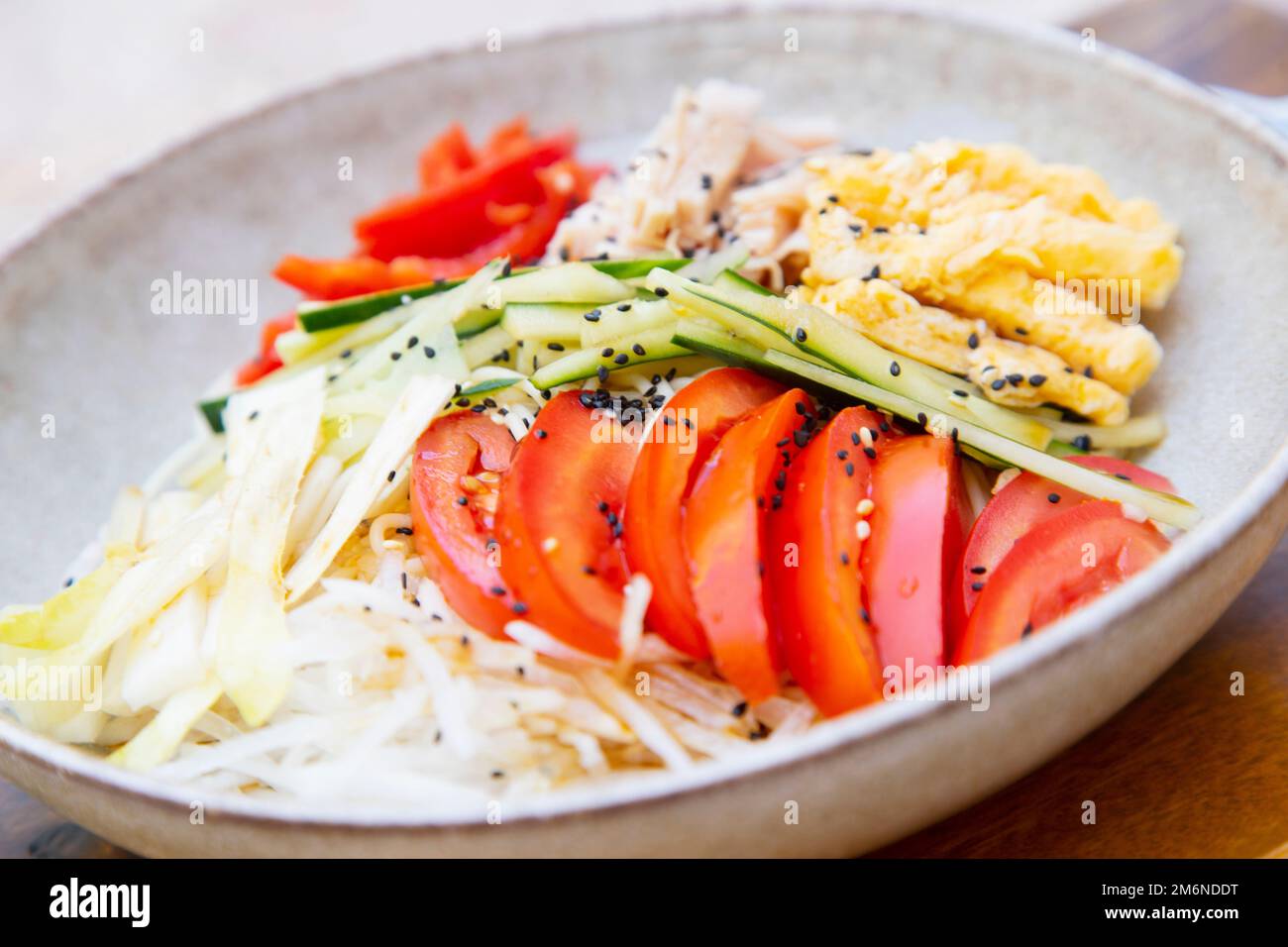 Hiyashi Chuka is a Japanese cold ramen noodle mixed with homemade ...