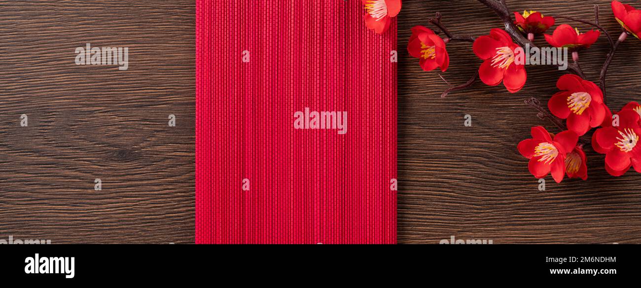 Design concept of Cinese lunar new year background with red plum flower ...