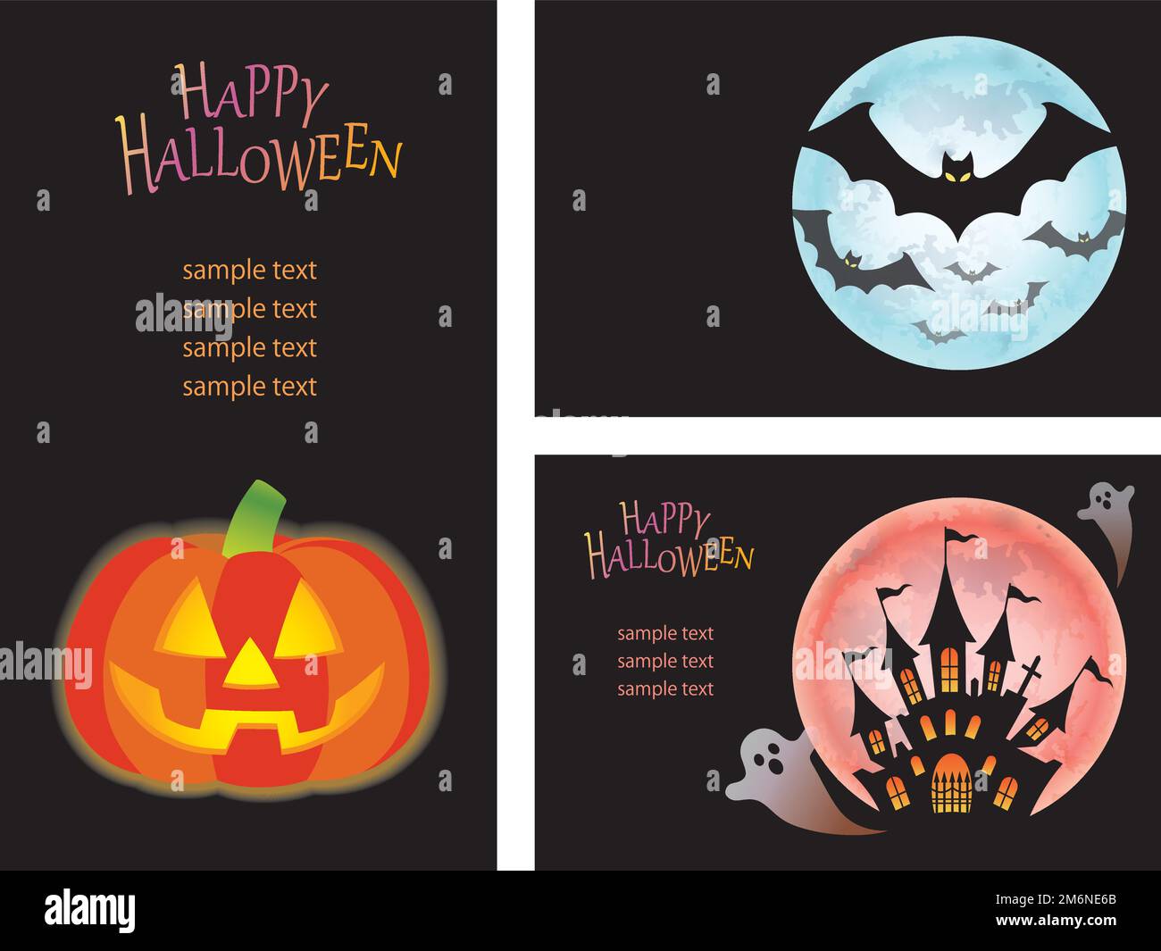 Set Of Happy Halloween Vector Card Templates With A Jack-O’-Lantern ...