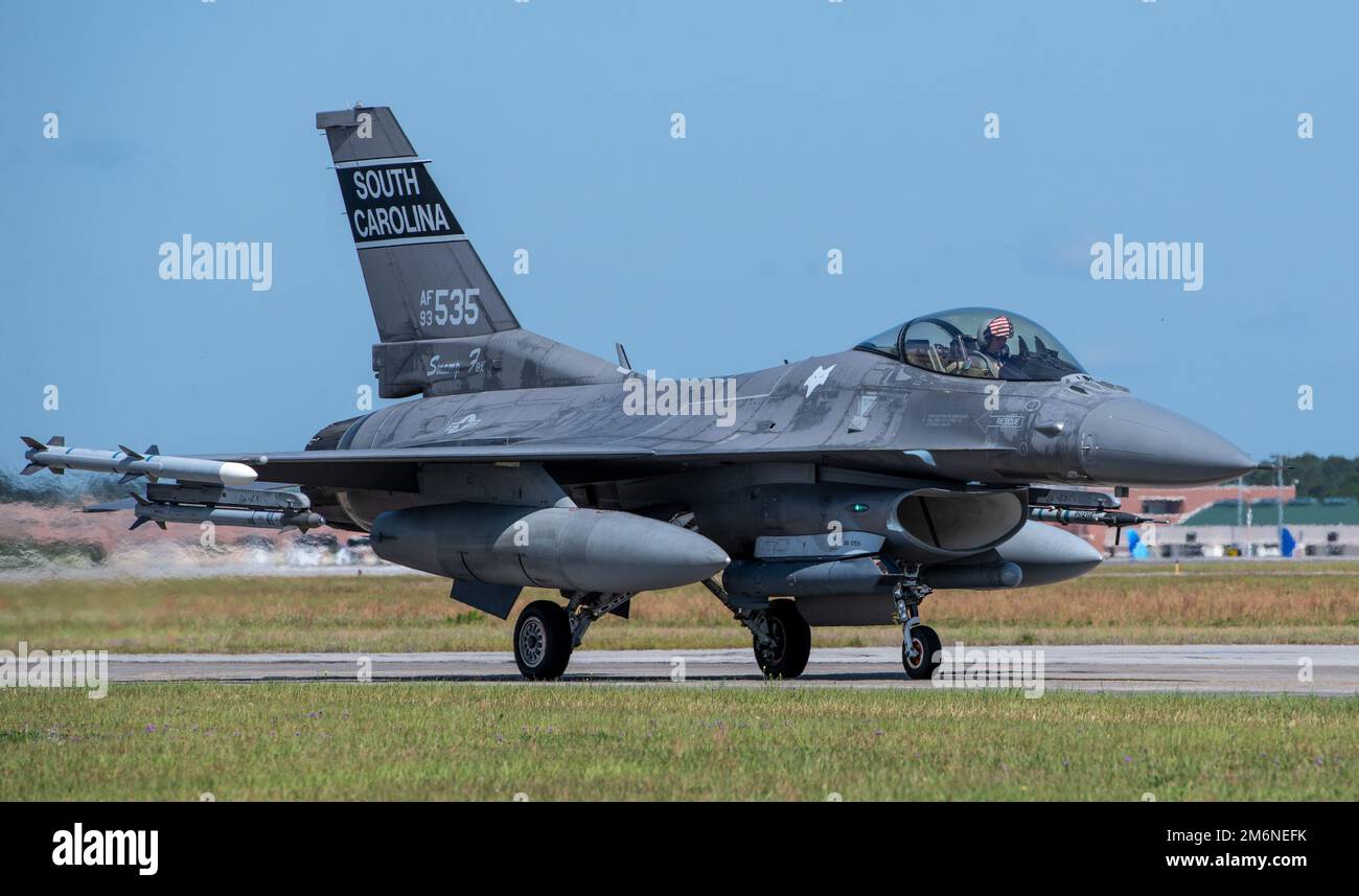 An F-16 Fighting Falcon assigned to the 157th Fighter Squadron, South ...