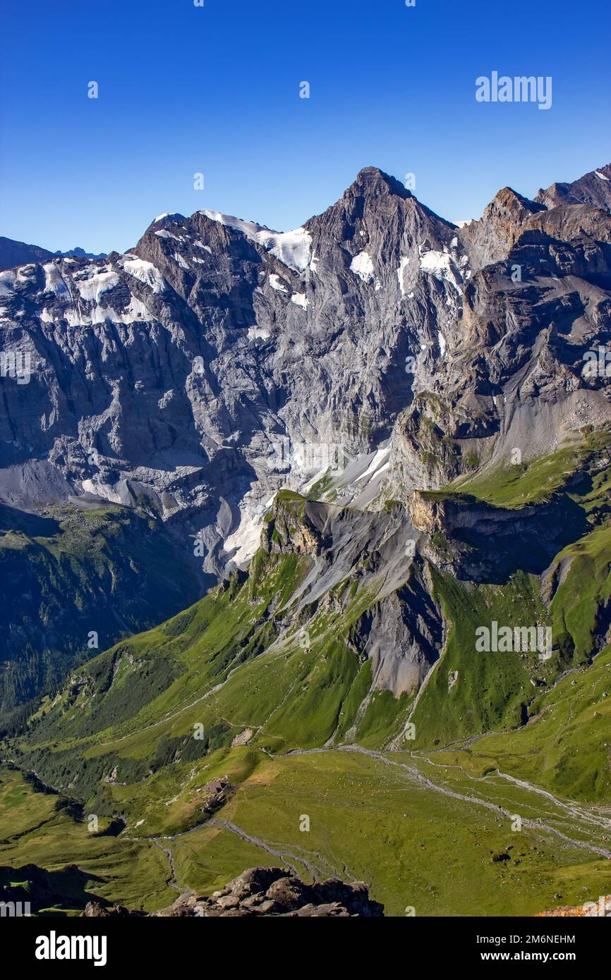 View on the Jungfrau Swiss Alps and glacier from Schlithorn mountain ...