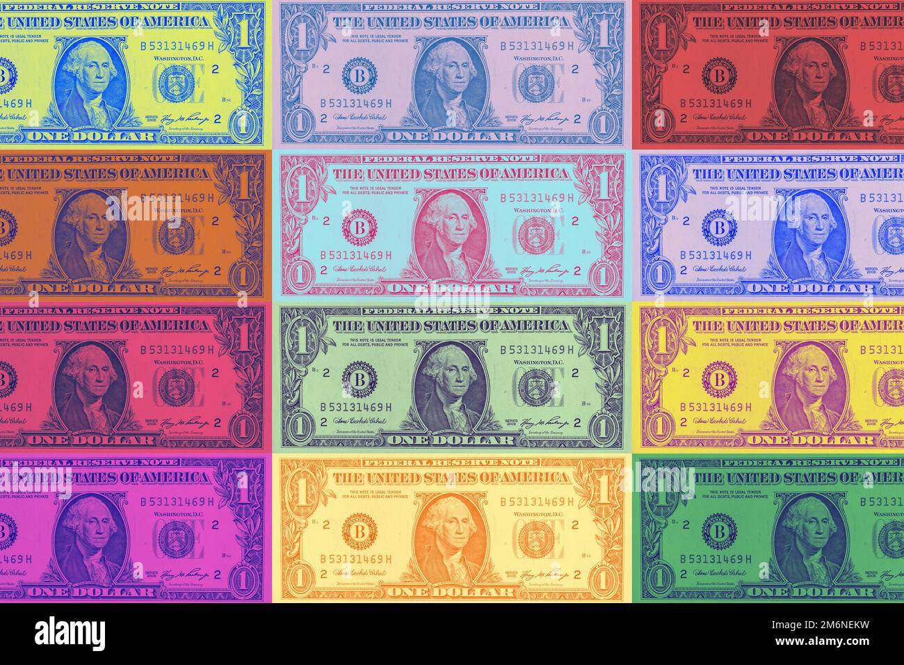 Contemporary art background with colored banknotes. Digital texture ...