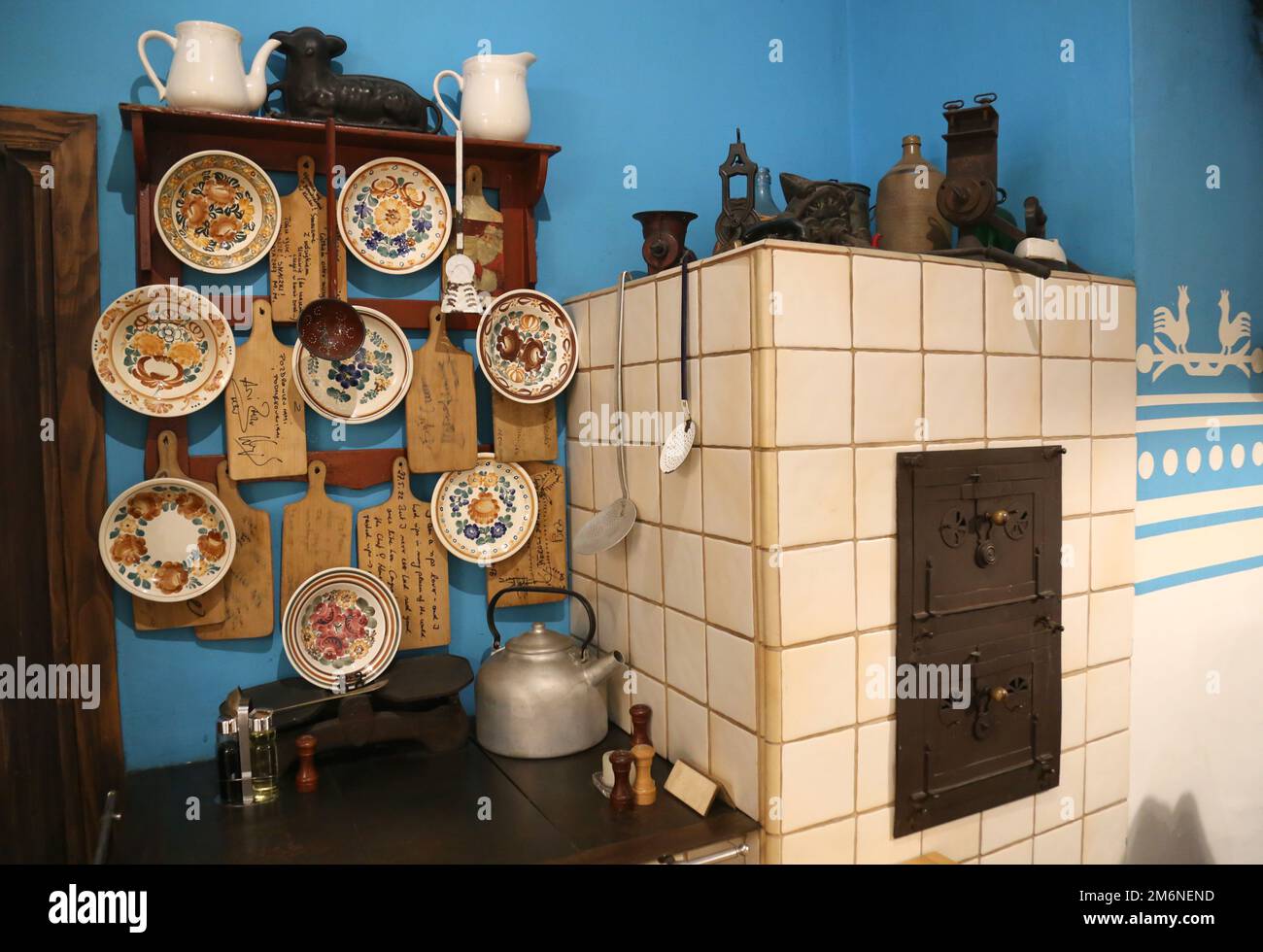 Cracow. Krakow. Poland. Tiled coal burned kitchen stove as setup and ...