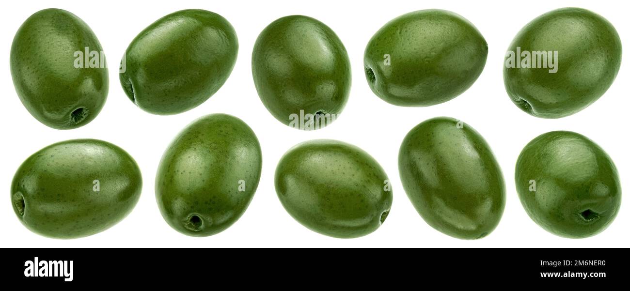 Green olives collection isolated on white background Stock Photo - Alamy