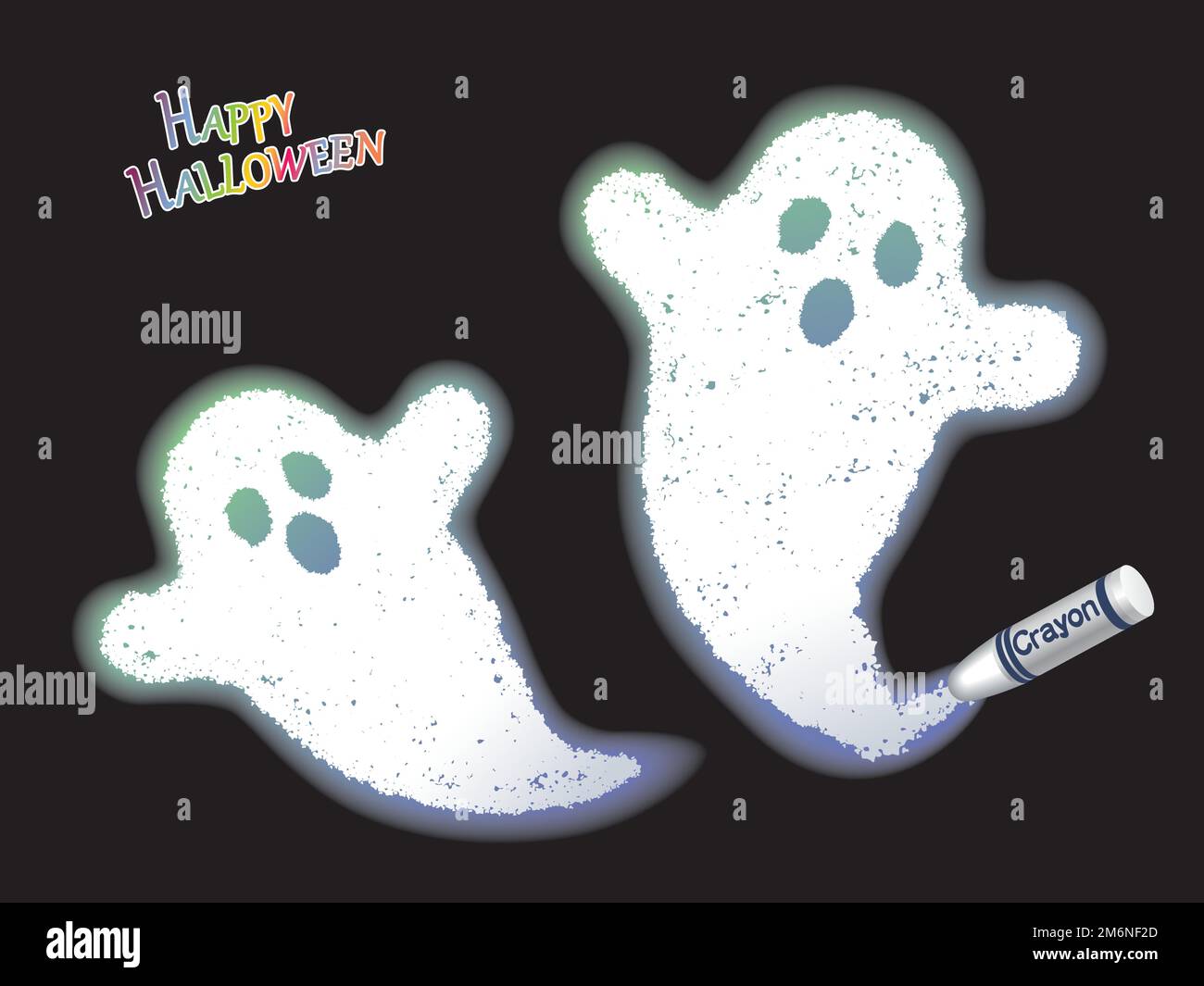 Happy Halloween Vector White Ghosts Crayon Illustration Isolated On A ...