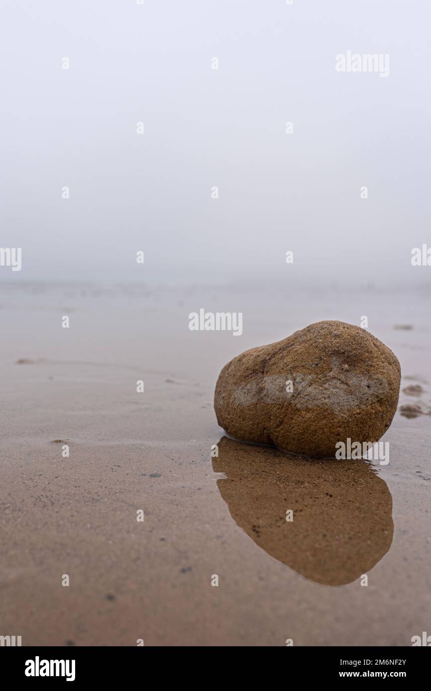 A rock stranded on a sandy beach in north yorkshire, uk Stock Photo - Alamy