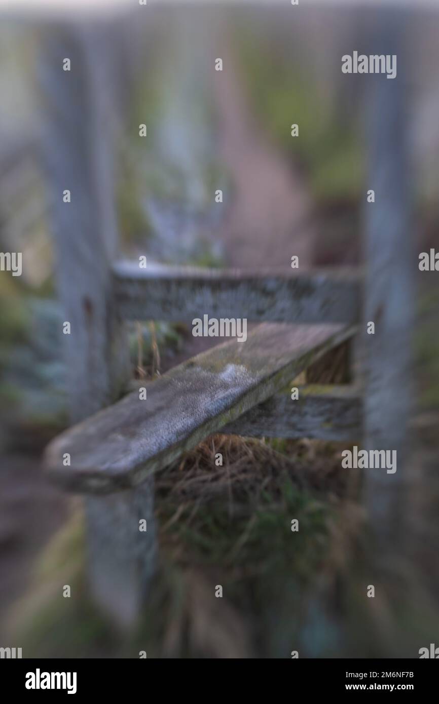 wooden stile on a footpath at marske-by-the-sea, north yorkshire, uk ...