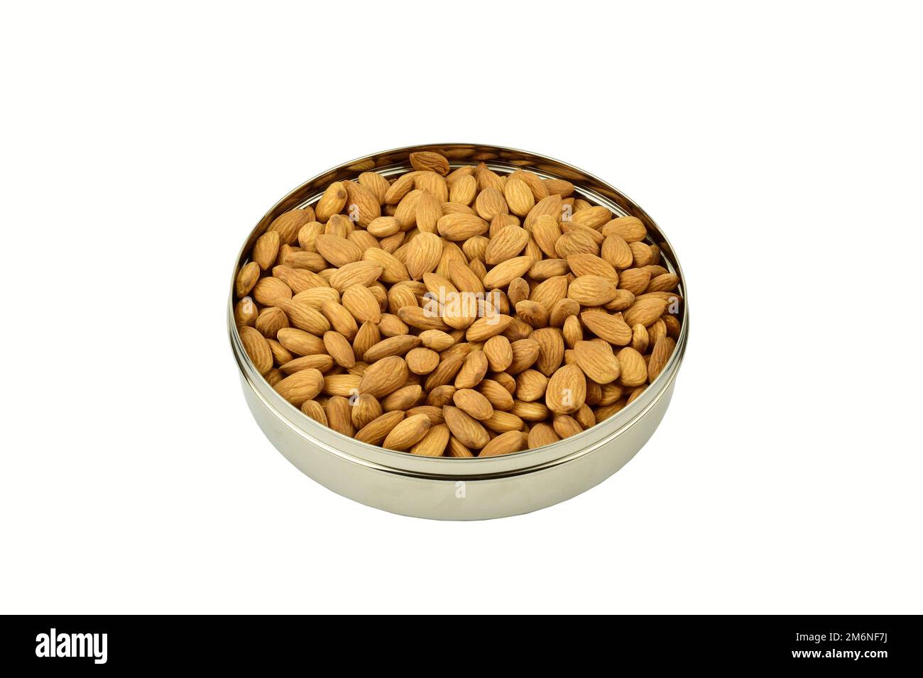 Box full of almond isolated on white abckground with clipping path ...