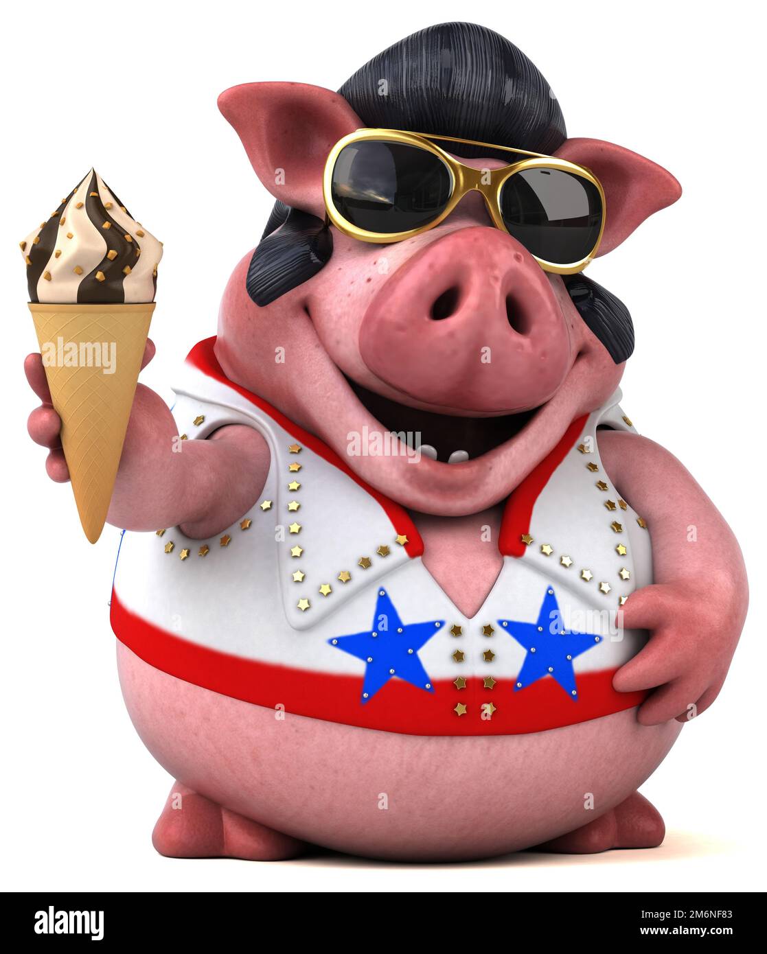 Fun 3D cartoon illustration of a pig rocker Stock Photo - Alamy