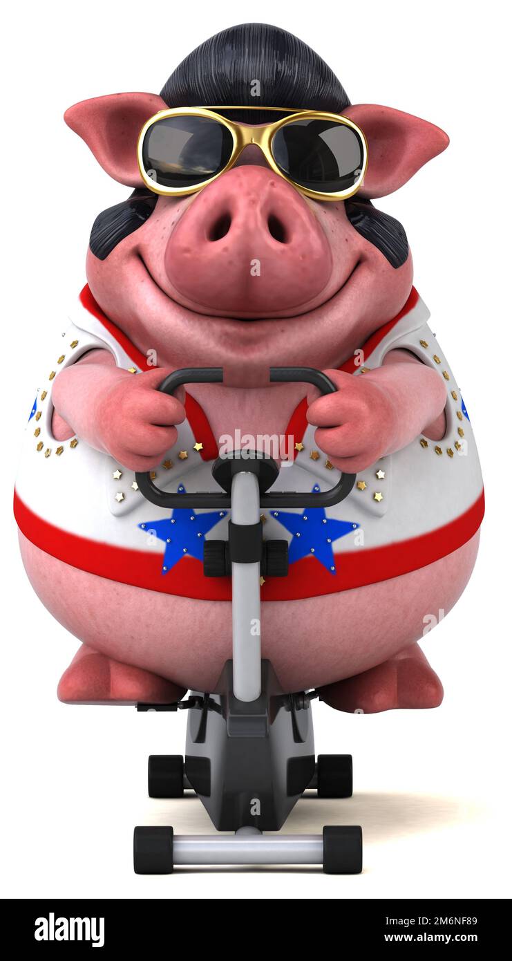 Fun 3D cartoon illustration of a pig rocker Stock Photo - Alamy