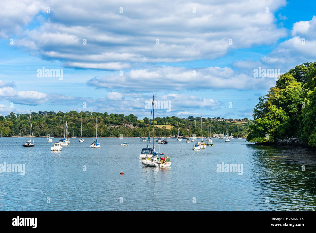 Boats and Yachts on River Dart over Dittisham and Greenway Quay, Devon ...