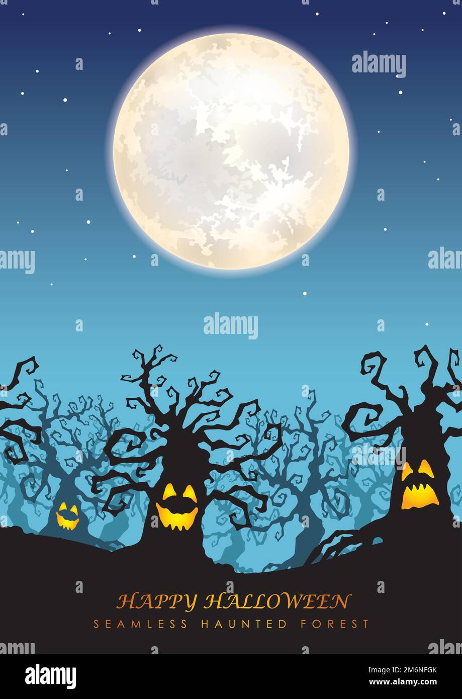 Happy Halloween Vector Seamless Haunted Forest Background With Full ...