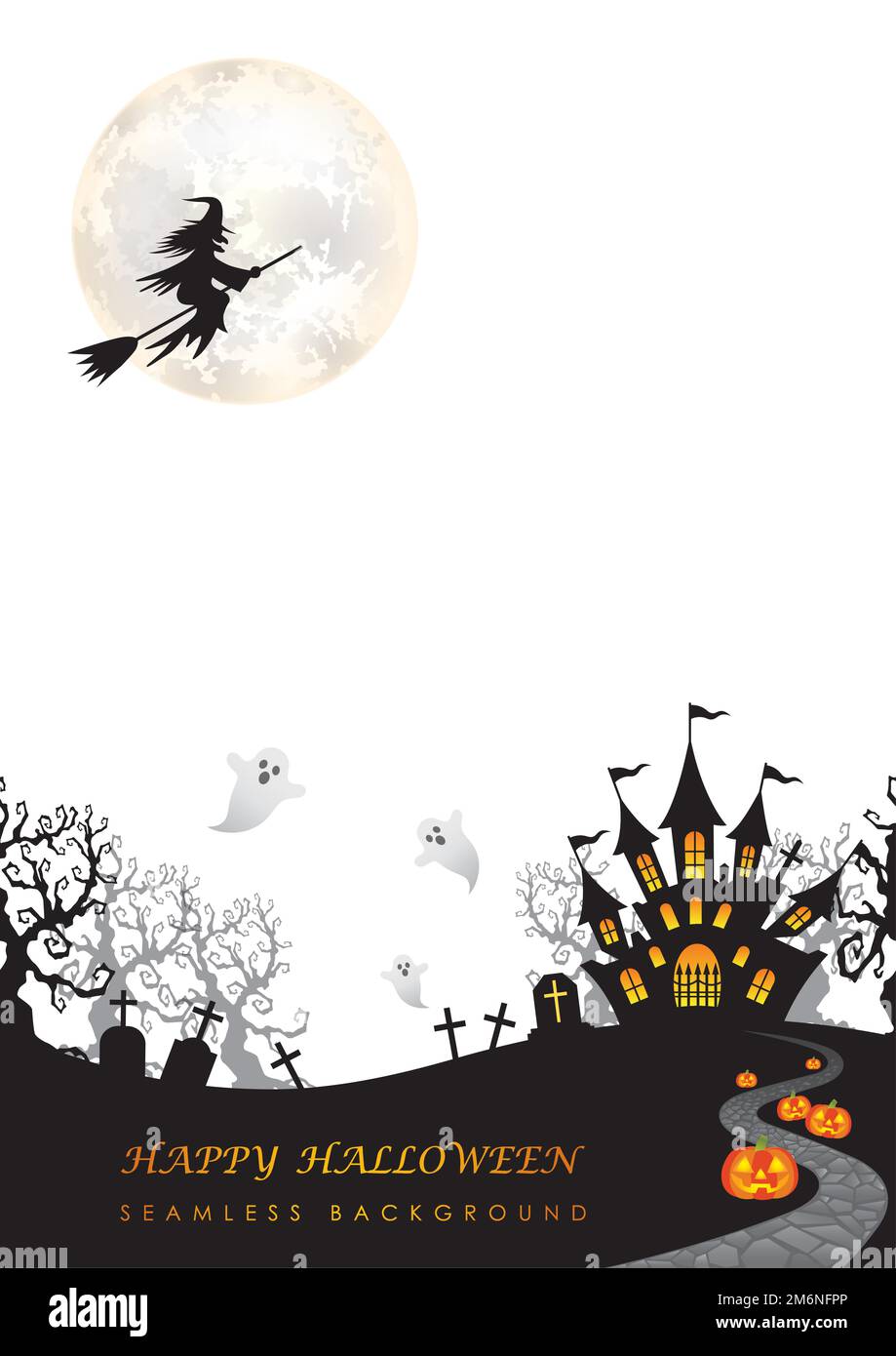Happy Halloween Vector Seamless Background Illustration With The Moon ...