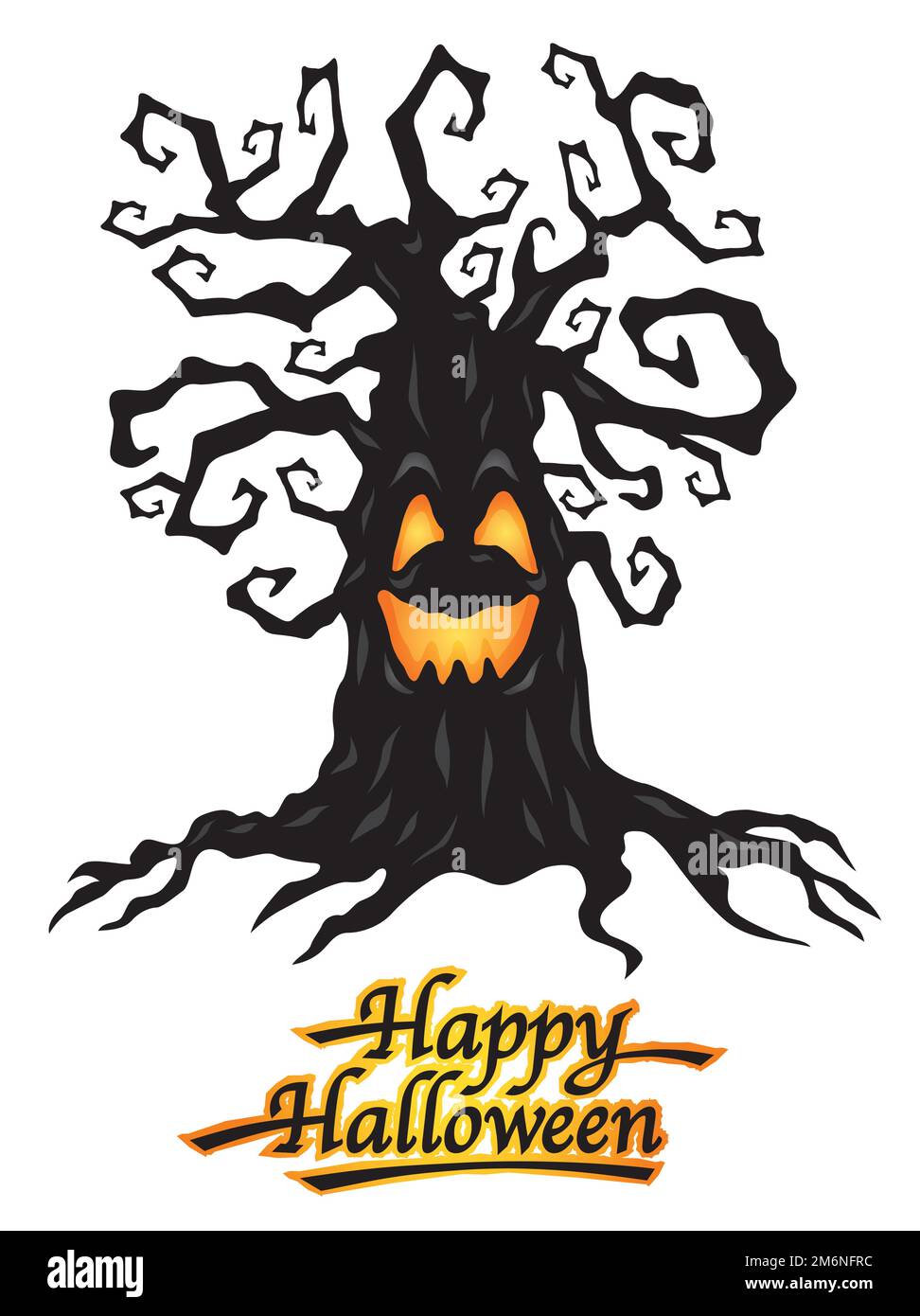 Happy Halloween Vector Haunted Tree Illustration Isolated On A White ...