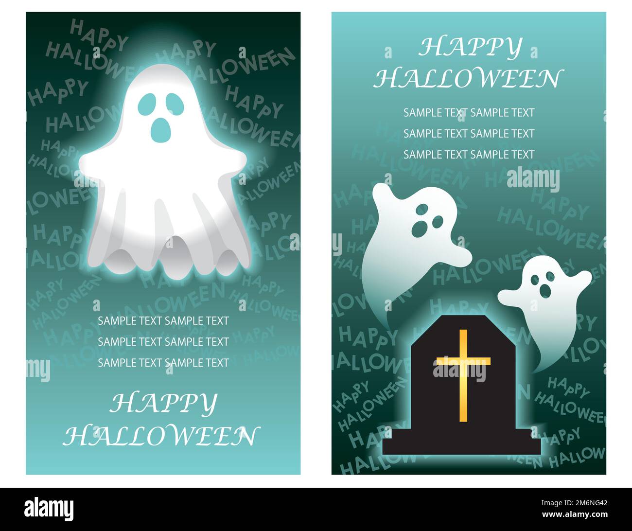 Set Of Happy Halloween Vector Greeting Card Templates With Ghosts Stock ...