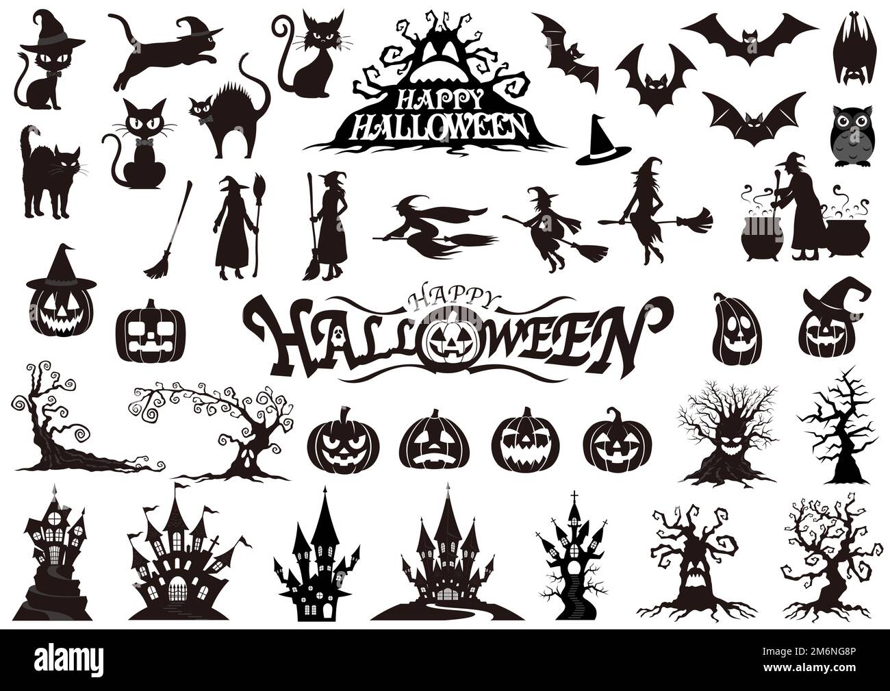 Happy Halloween Vector Silhouette Illustration Set Isolated On A White ...