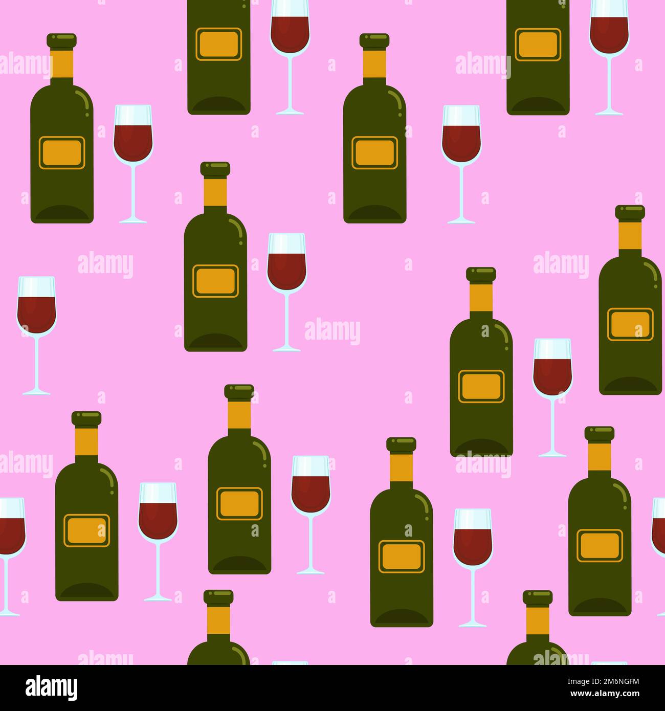 Bottle and glass of red wine seamless pattern. Vector background with ...