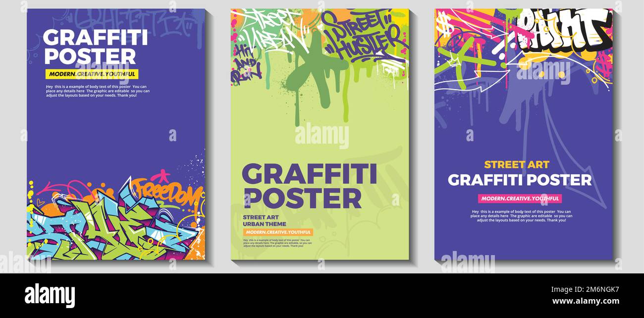 Modern graffiti art poster or flyer design with colorful tags, throw up ...