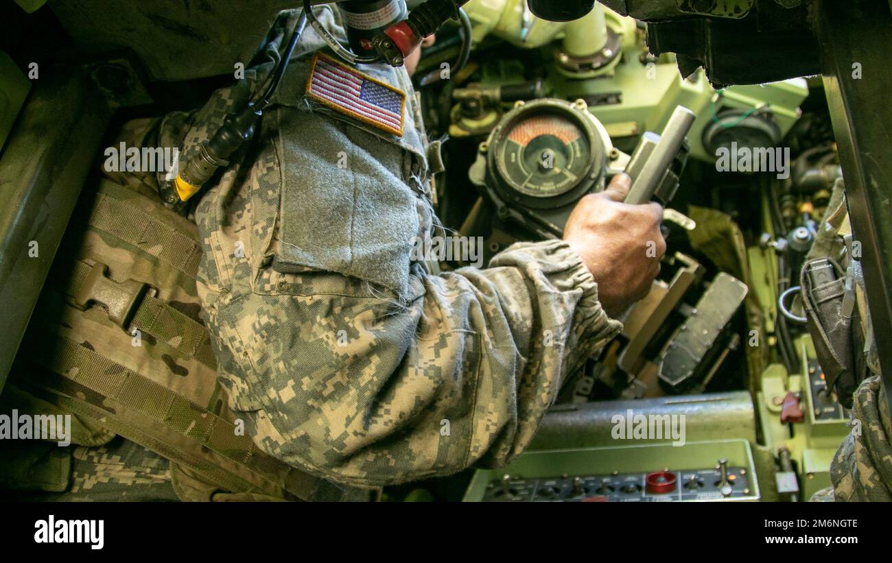 Spc. Tyler McGinnis, the gunner for an M2A3 Bradley Fighting Vehicle ...