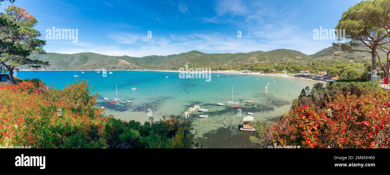 Landscape with Laconella beach, Lacona region, Elba Island, Tuscany ...