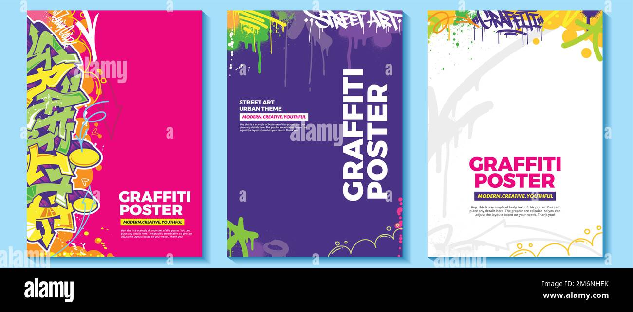 Modern graffiti art poster or flyer design with colorful tags, throw up ...