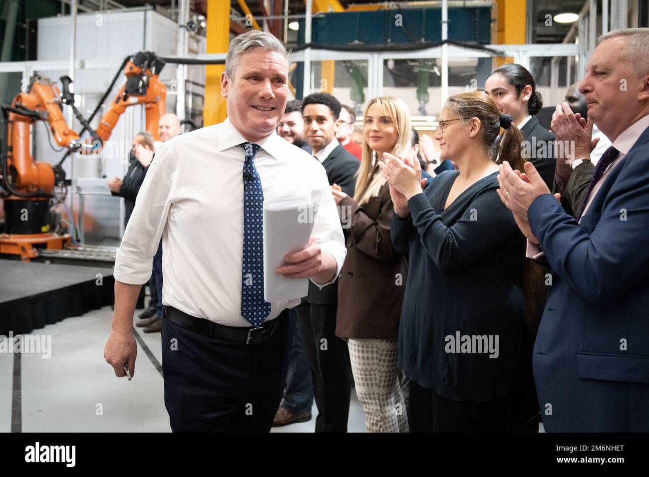 Labour leader Sir Keir Starmer leaves the stage after delivering his ...