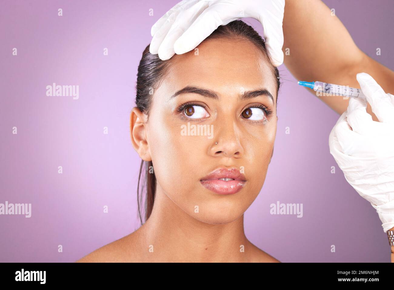 Beauty, woman and face with botox, plastic surgery and facial skincare ...