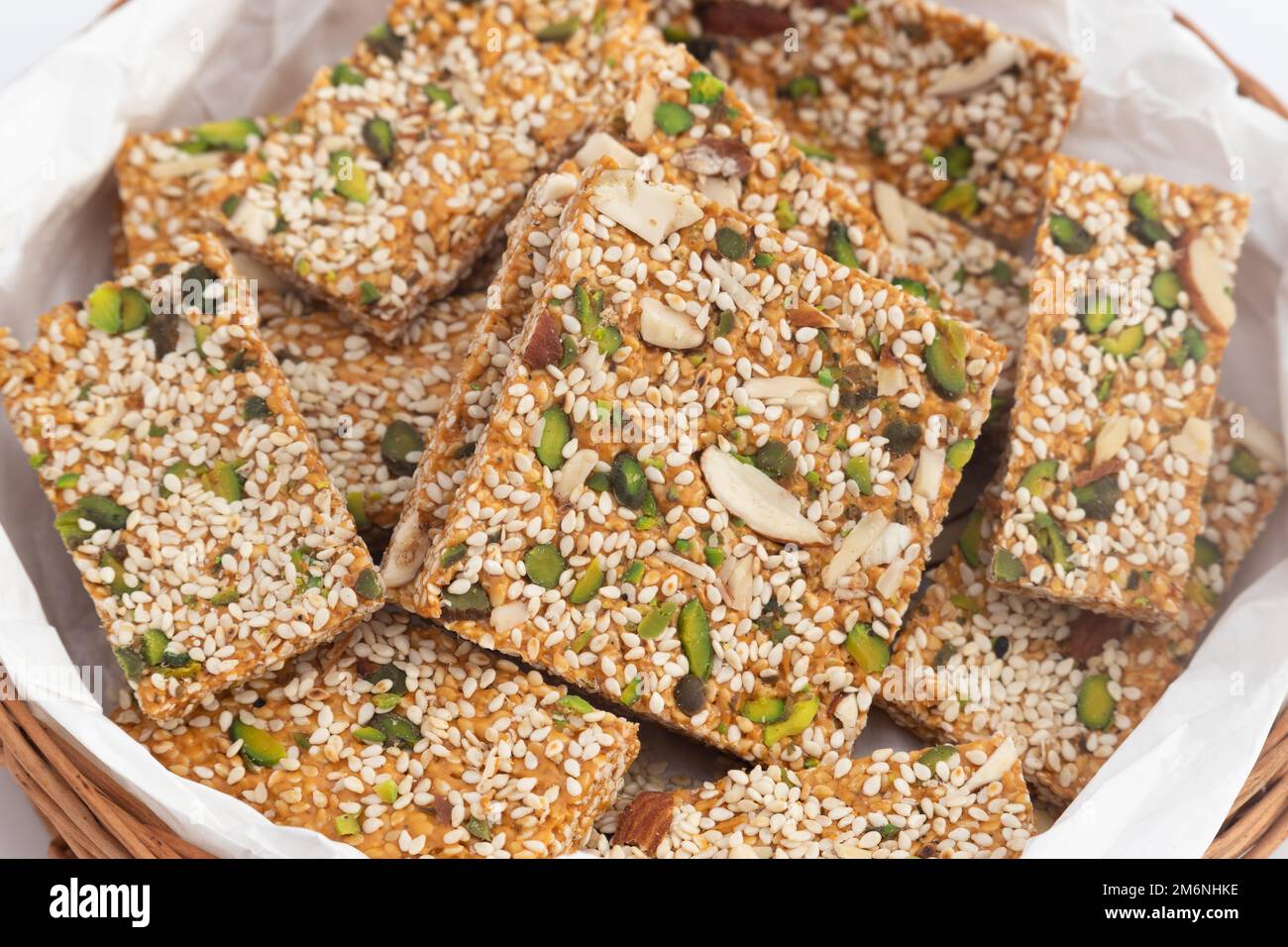 Pista Badam Gajak Patti Or Tilgul Papdi Chikki Gazak Or Gachak Bar Made ...