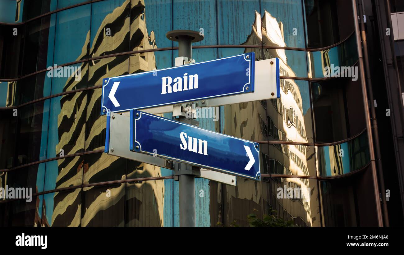 Street Sign Sun versus Rain Stock Photo - Alamy