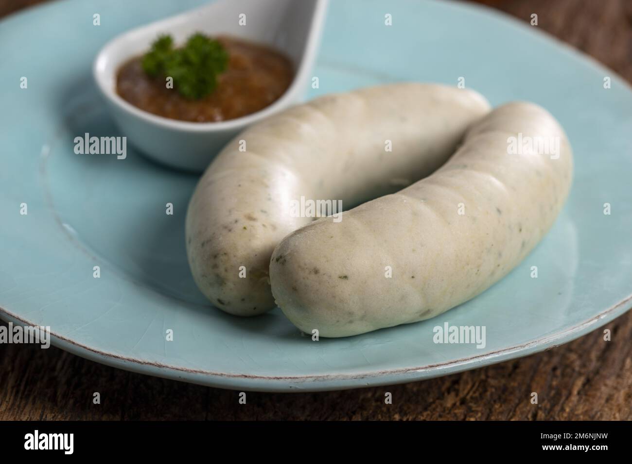 Pair of Bavarian veal sausages Stock Photo - Alamy