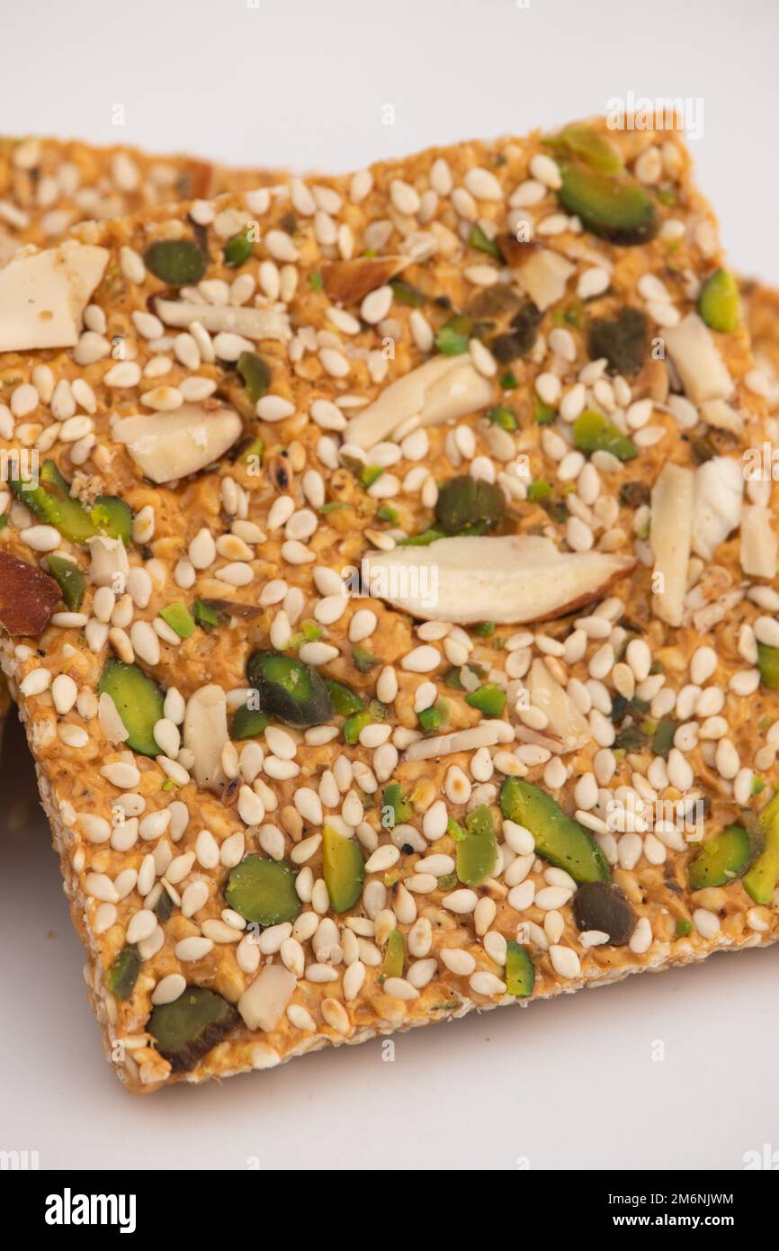 Pista Badam Gajak Patti Or Tilgul Papdi Chikki Gazak Or Gachak Bar Made ...