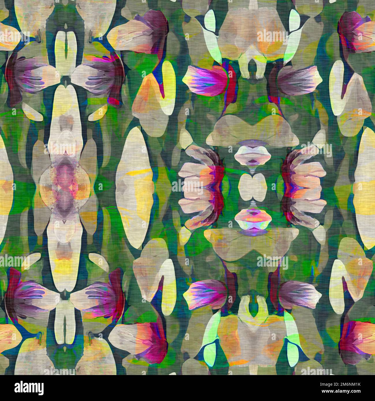 Retro kaleidoscope floral seamless pattern. Vintage geo gender neutral ...