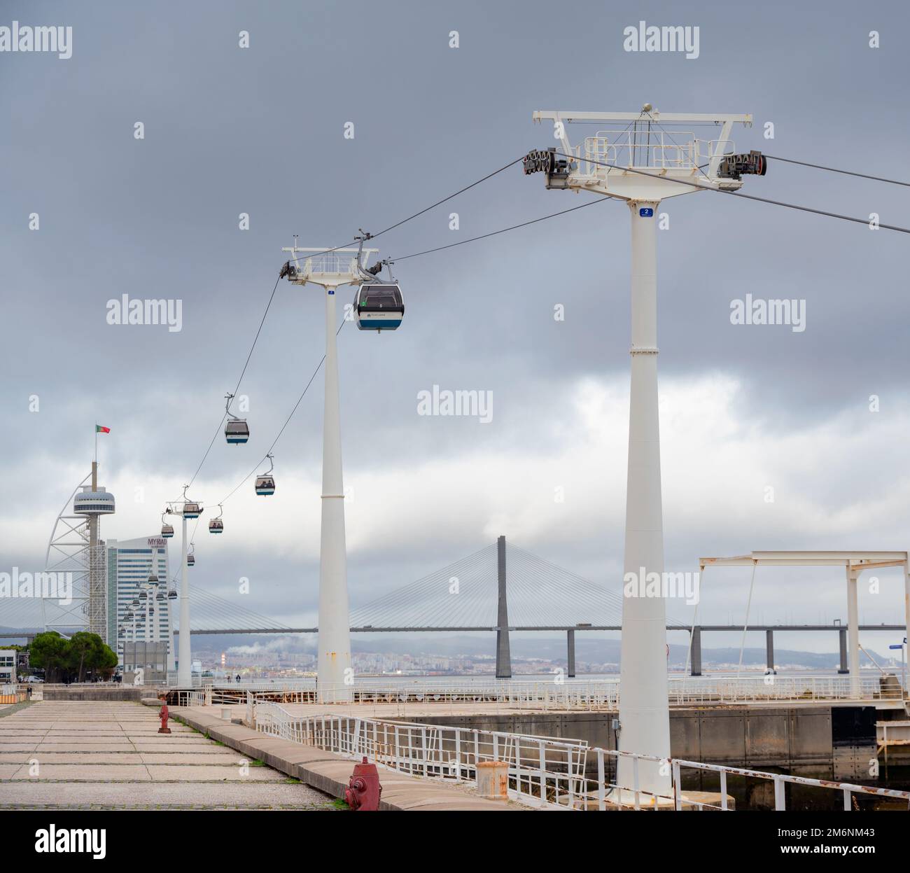 Telecabine Lisboa at Park of Nations (Parque das Nacoes). Cable car in ...