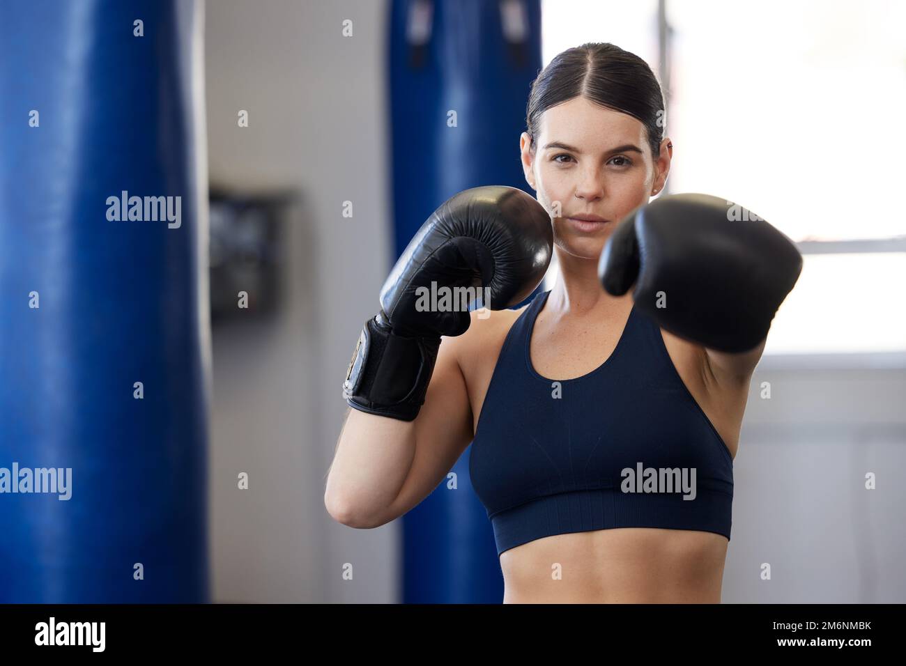 Fitness, kickboxing and portrait of woman athlete doing a cardio ...