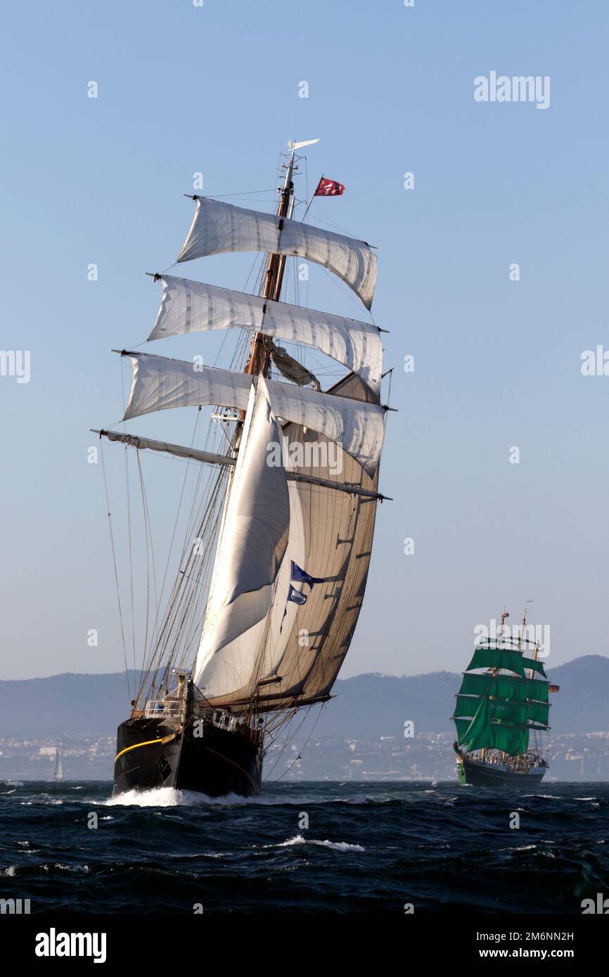 Dutch topsail schooner Gulden Leeuw, Lisbon race start, 2016 Stock ...