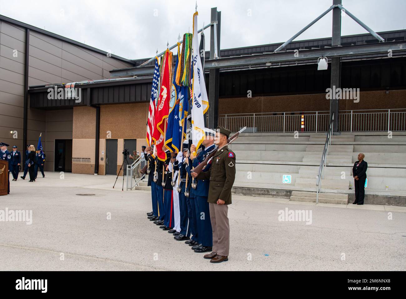 Joint color guard team presents the colors at the 502nd Air Base Wing ...