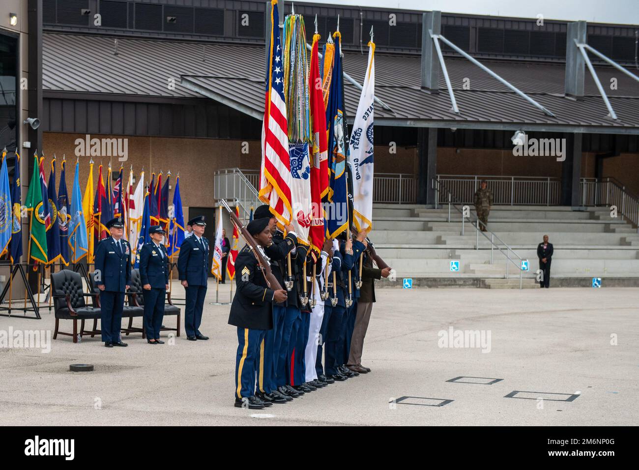 Joint color guard team presents the colors at the 502nd Air Base Wing ...