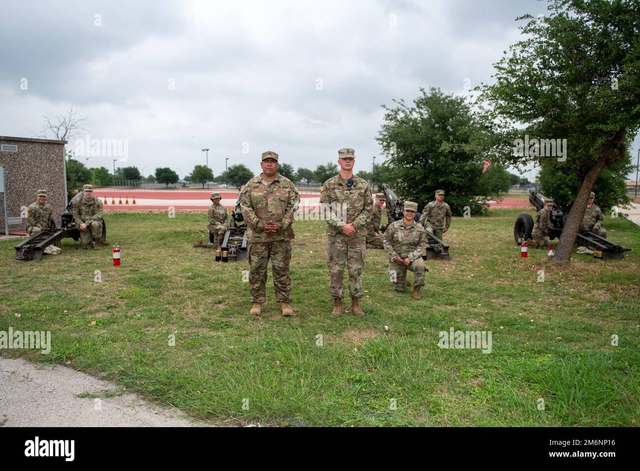 U.S. Army soldiers prepare for a cannon salute during 502nd Air Base ...