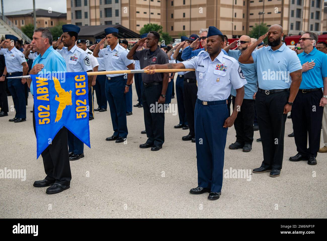 502nd Civil Engineering Group renders a salute during the 502nd Air ...